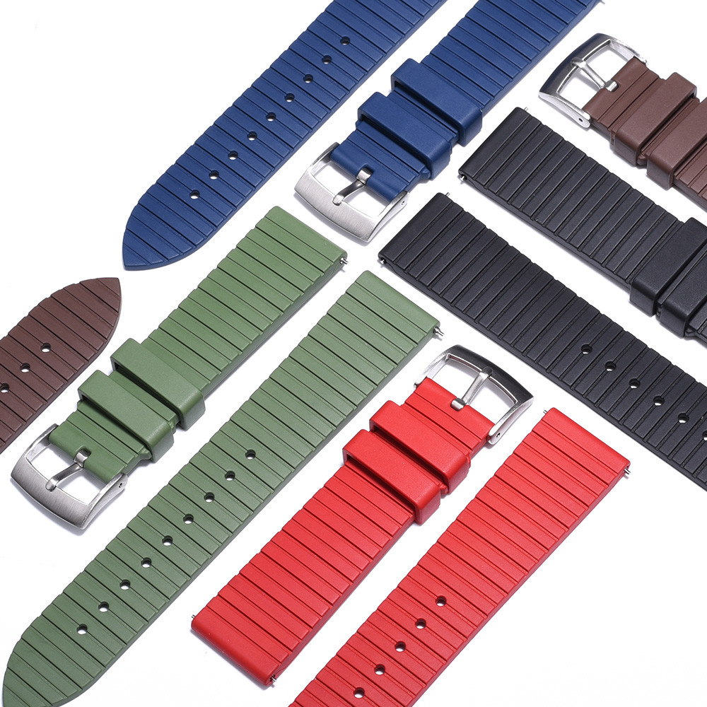 JUELONG Horizontal Stripes FKM Rubber Watch Strap 20mm 22mm ...